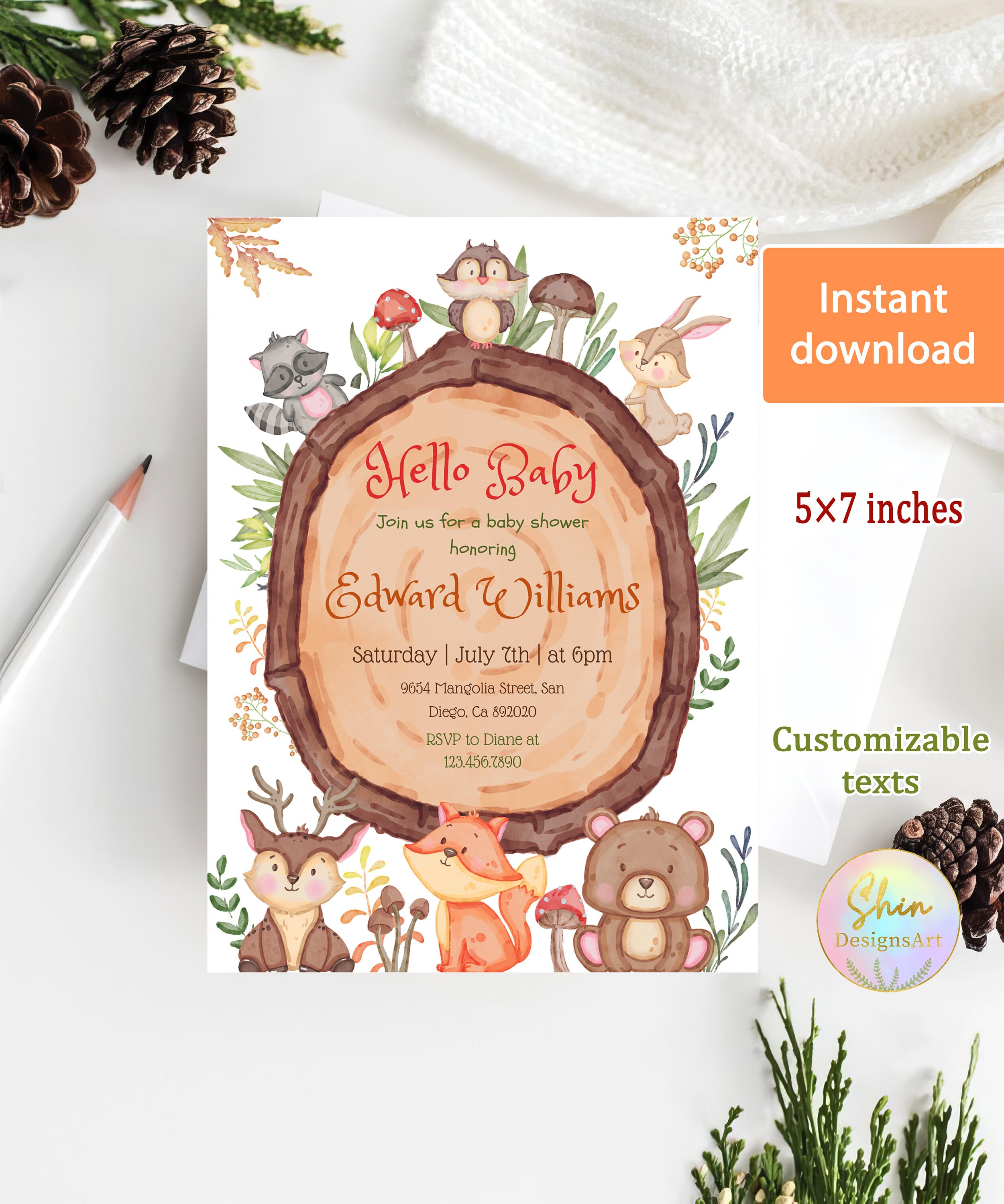 Cute Woodland Animals Invitation Card, Downloadable Forest Animal ...