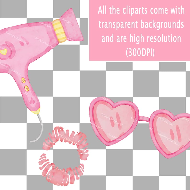 Watercolor Makeup Clipart: Pink Cosmetics PNG Graphics (digital ...