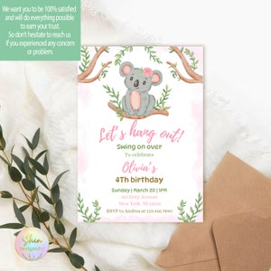 Customizable Koala Birthday Invitation, Girl/daughter Koalas Party ...
