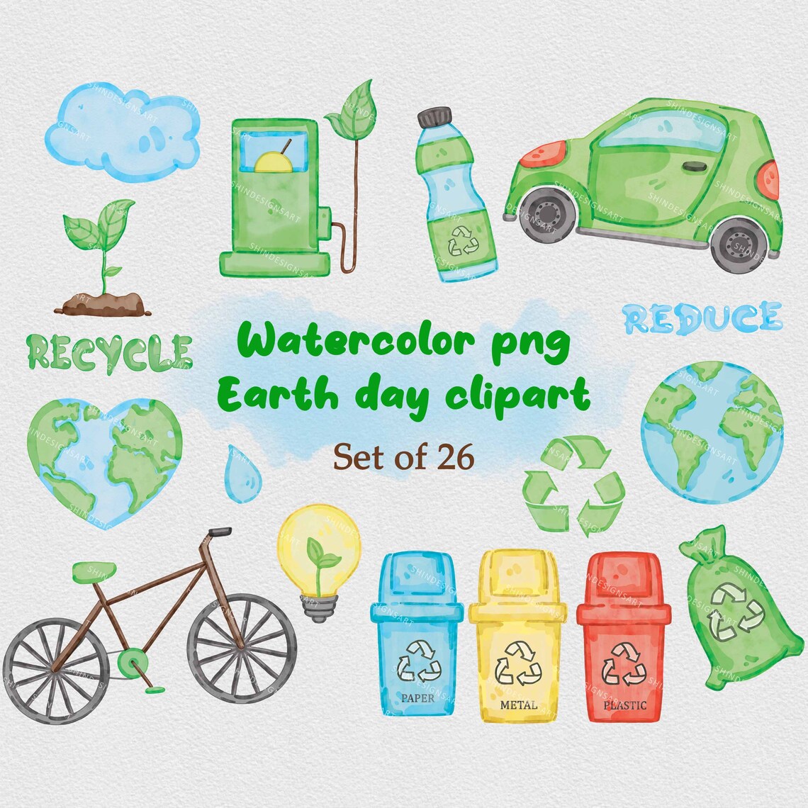 Earth Day Clipart Bundle, Transparent Background Images, Watercolor ...