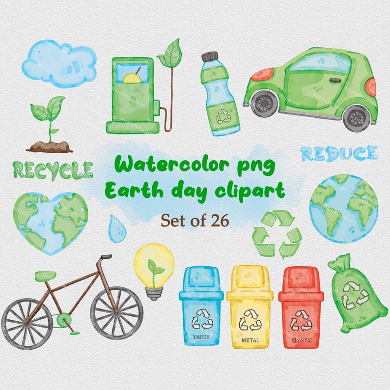Earth Day Clipart Bundle, Transparent Background Images, Watercolor ...
