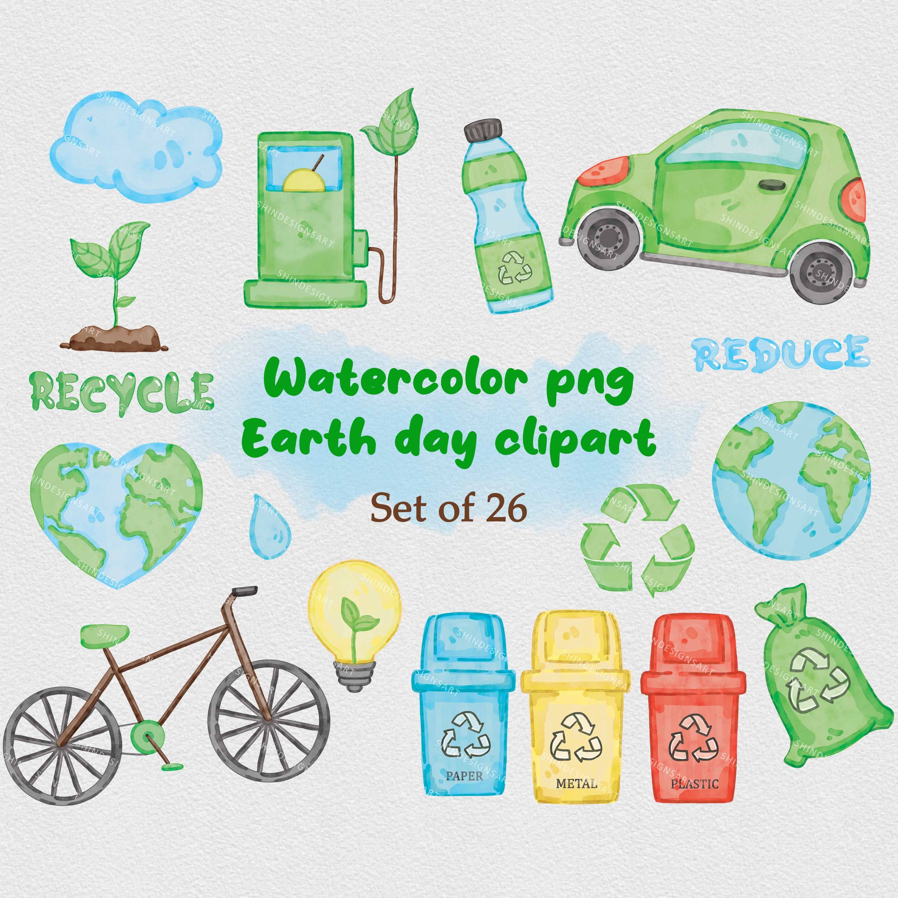 Earth Day Clipart Bundle, Transparent Background Images, Watercolor ...