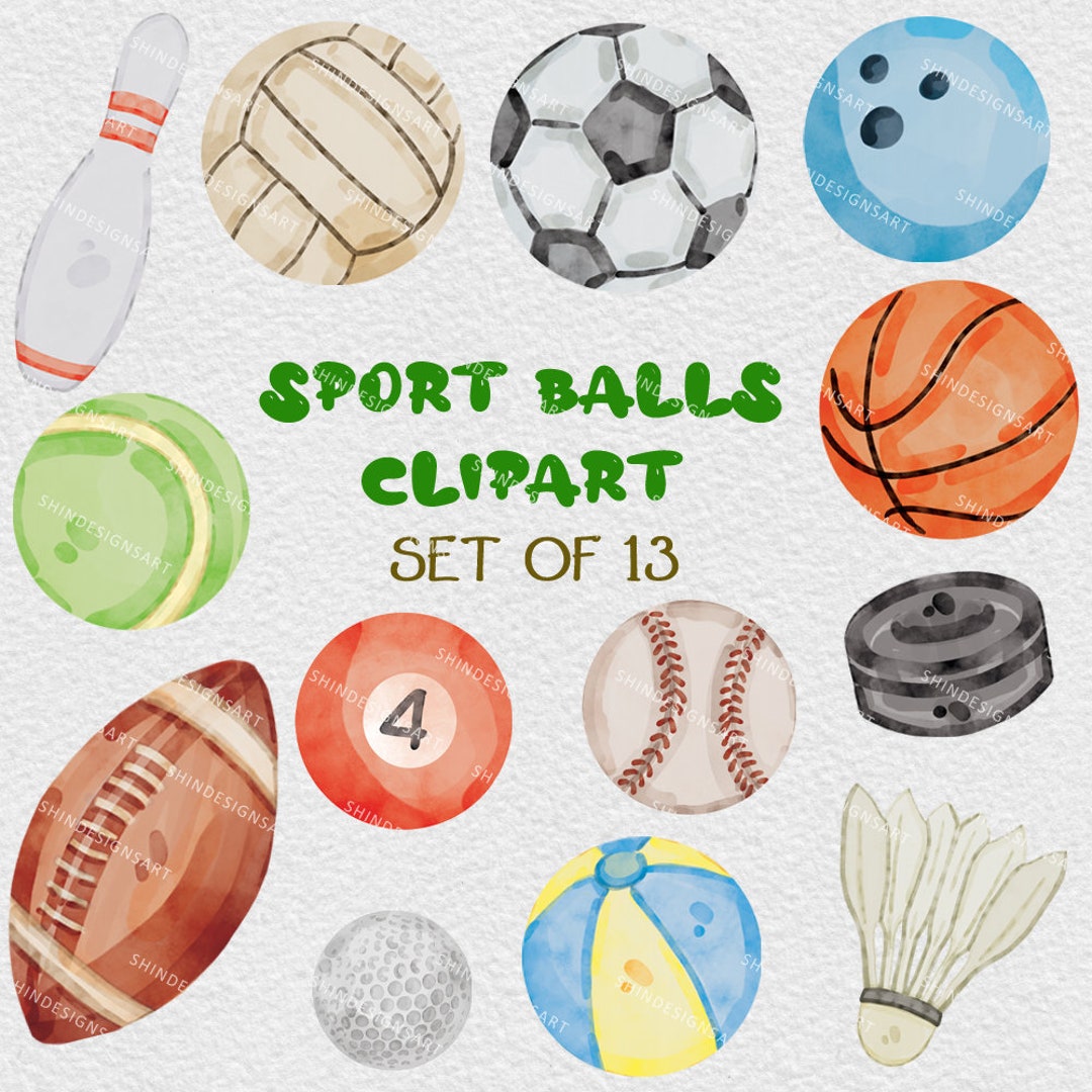 Watercolor Sports Balls Clipart , Digital Download, Printable Sport ...