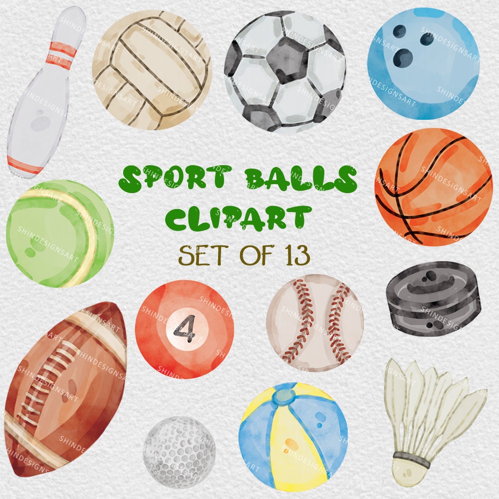 Watercolor Sports Balls Clipart , Digital Download, Printable Sport ...