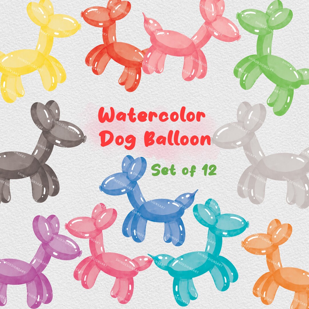 Watercolor Dog Balloon Clipart, PNG Balloon Animals, Printable Party ...