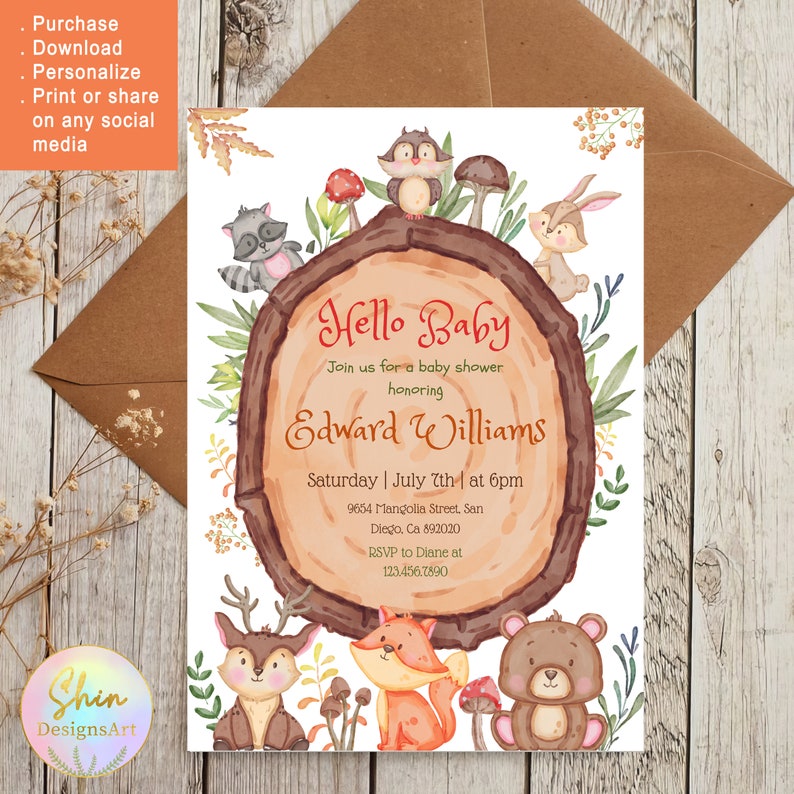 Cute Woodland Animals Invitation Card, Downloadable Forest Animal ...