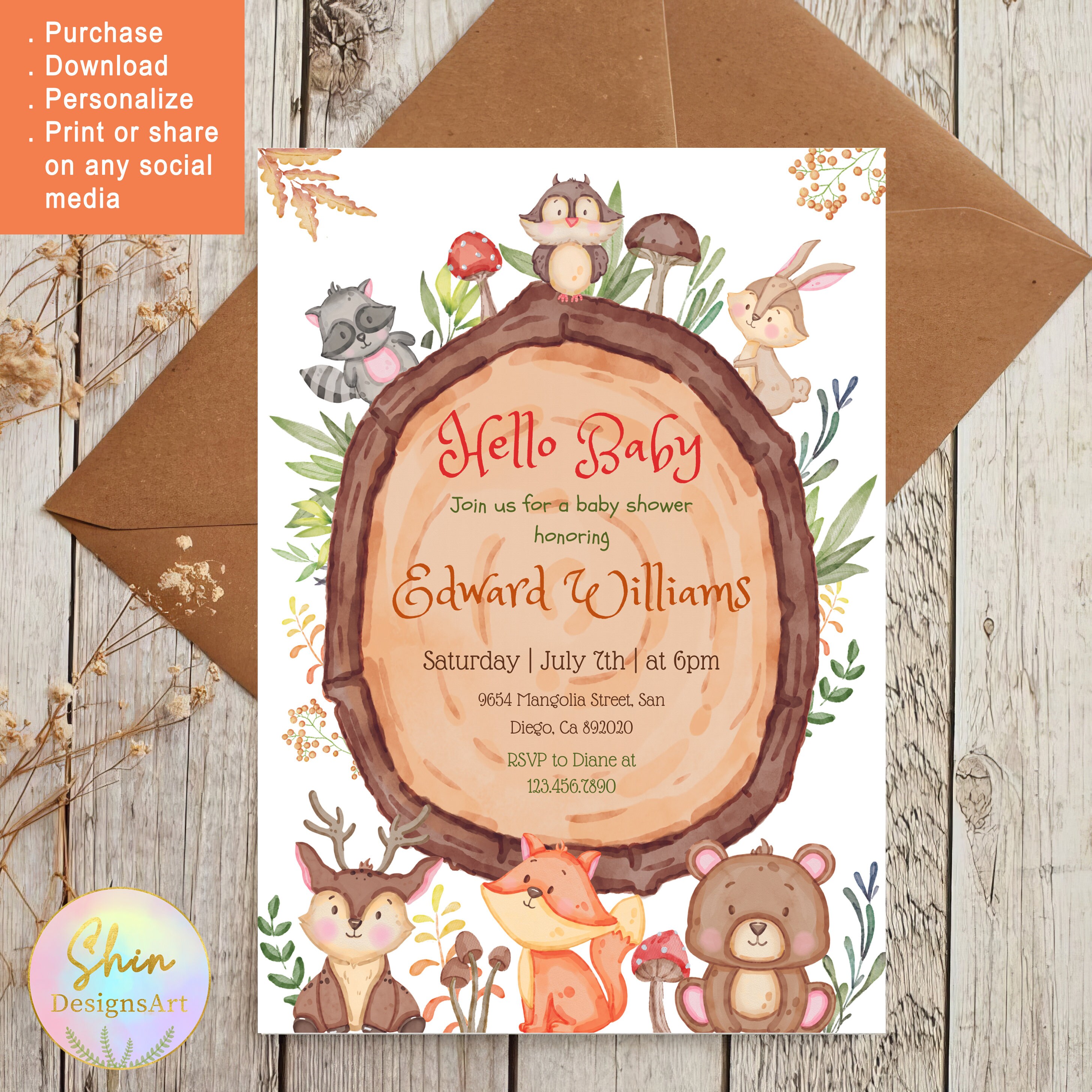 Cute Woodland Animals Invitation Card, Downloadable Forest Animal ...