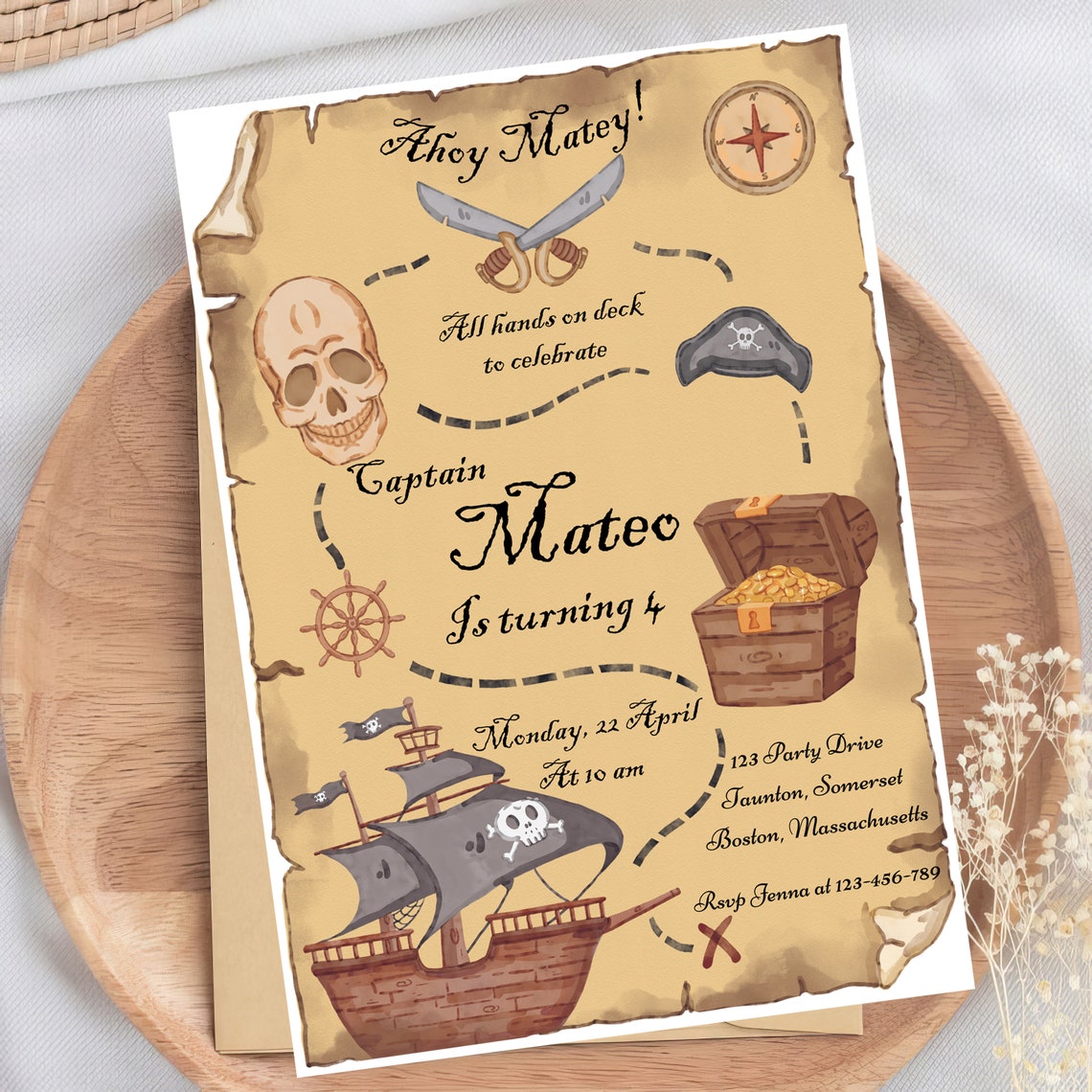 Pirate Birthday Invitation Card, Boy Birthday Pirate Theme, Canva ...