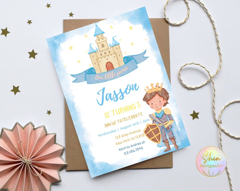 Editable Blue Knight Birthday Invite, Boy Royal Invitation, Once Upon a ...