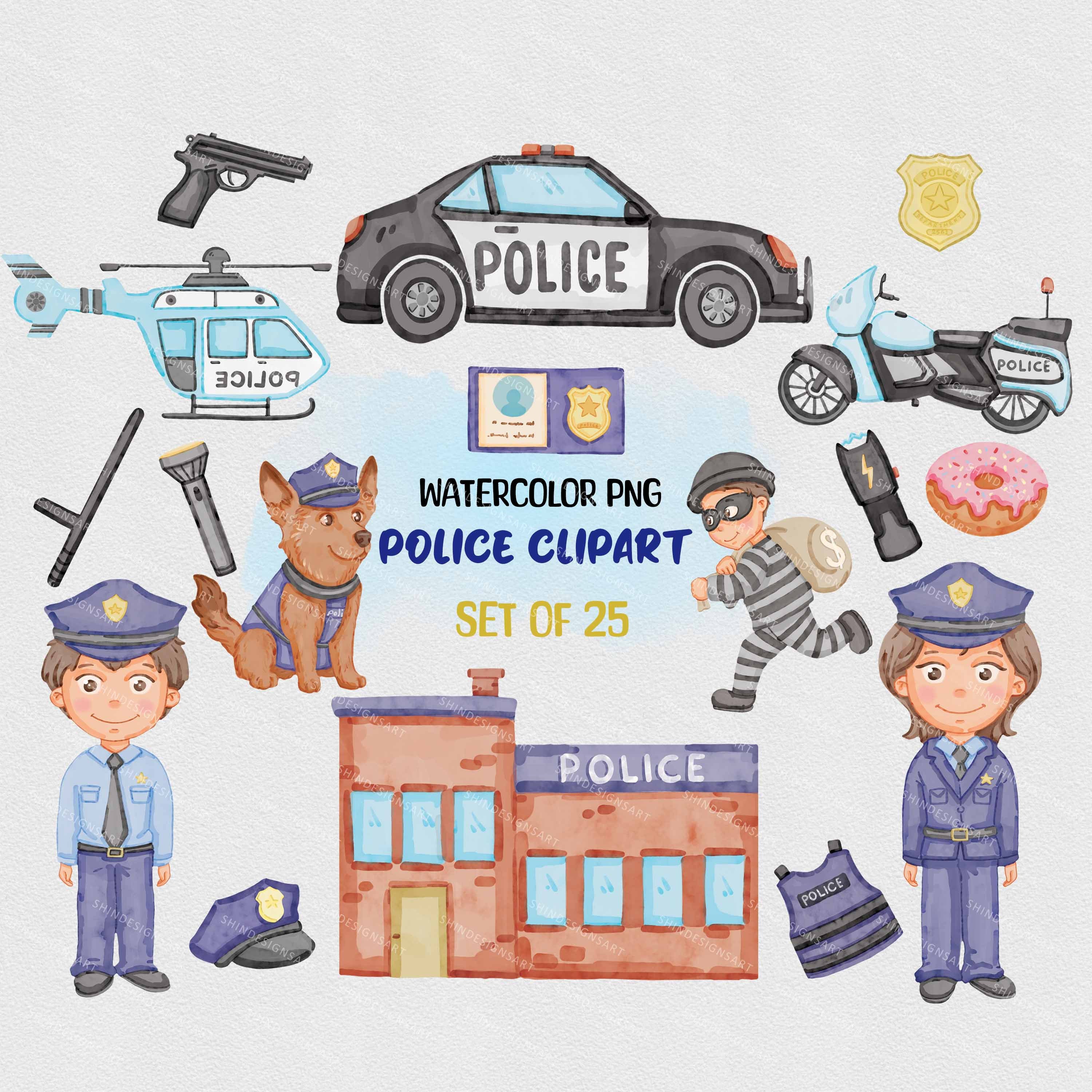 Police Clipart Bundle, Watercolor Theme Policeman Designs, Girl/boy ...