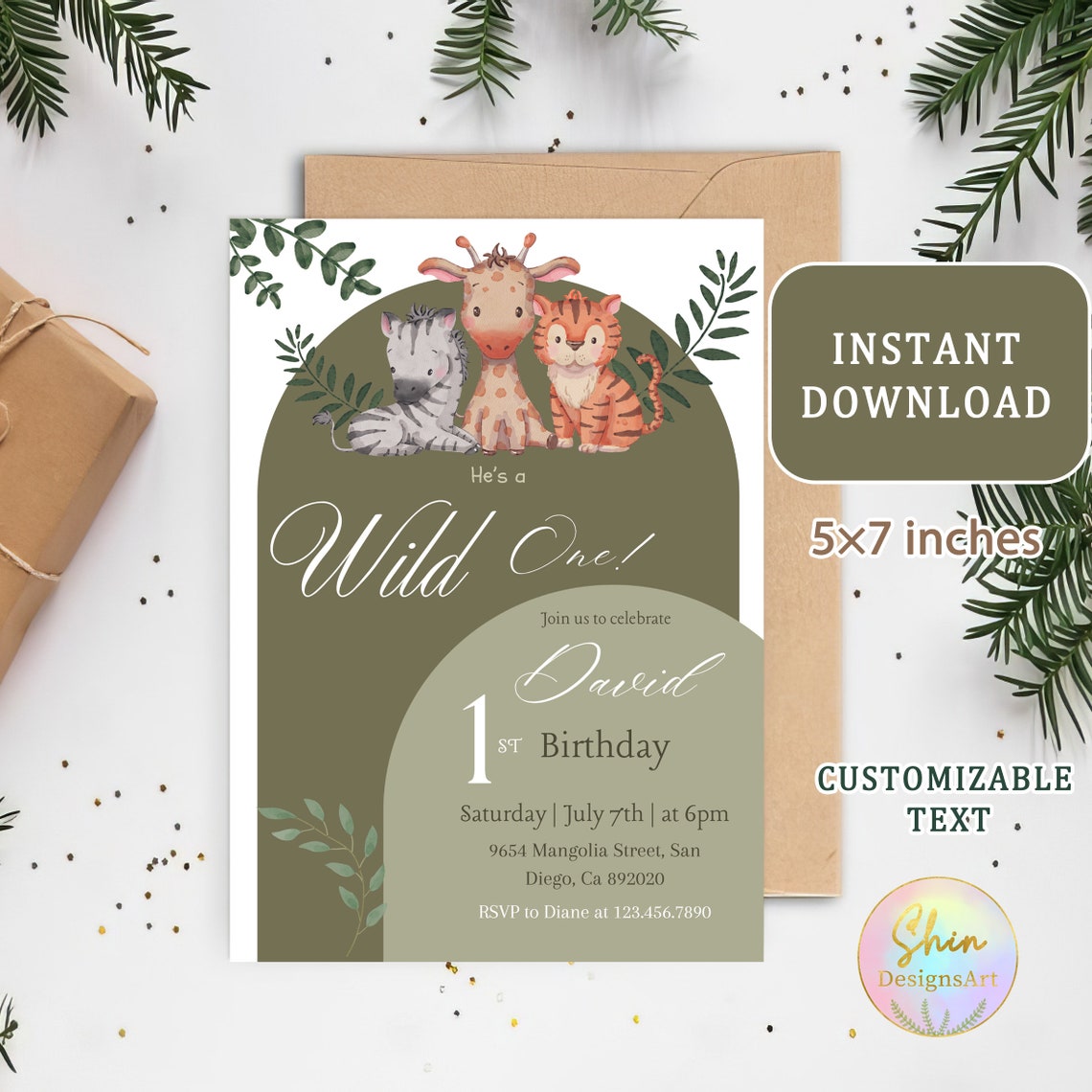 Personalised Wild One Birthday Party Invitation, Zoo Jungle Animals ...