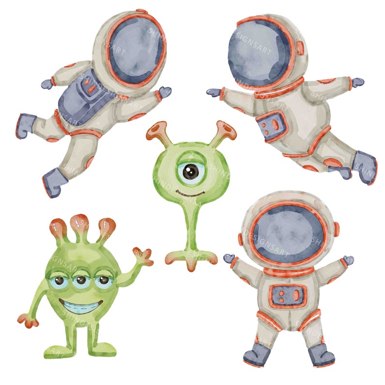 Watercolor Space Clipart Bundle, Cute Astronaut Nursery, Outer Space ...