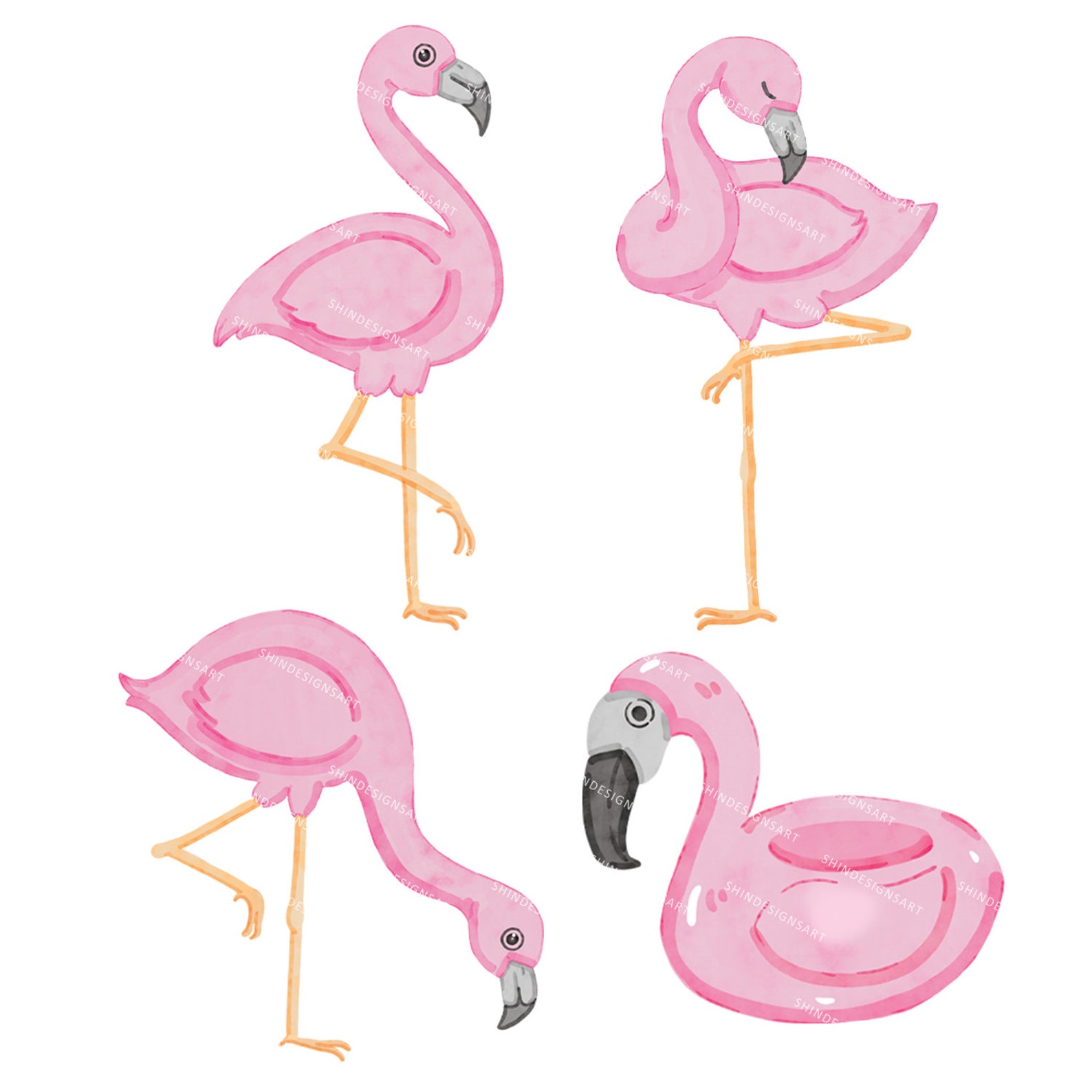 Watercolor PNG Summer Party Cliparts, Flamingo Clip Art Bundle, Ice ...
