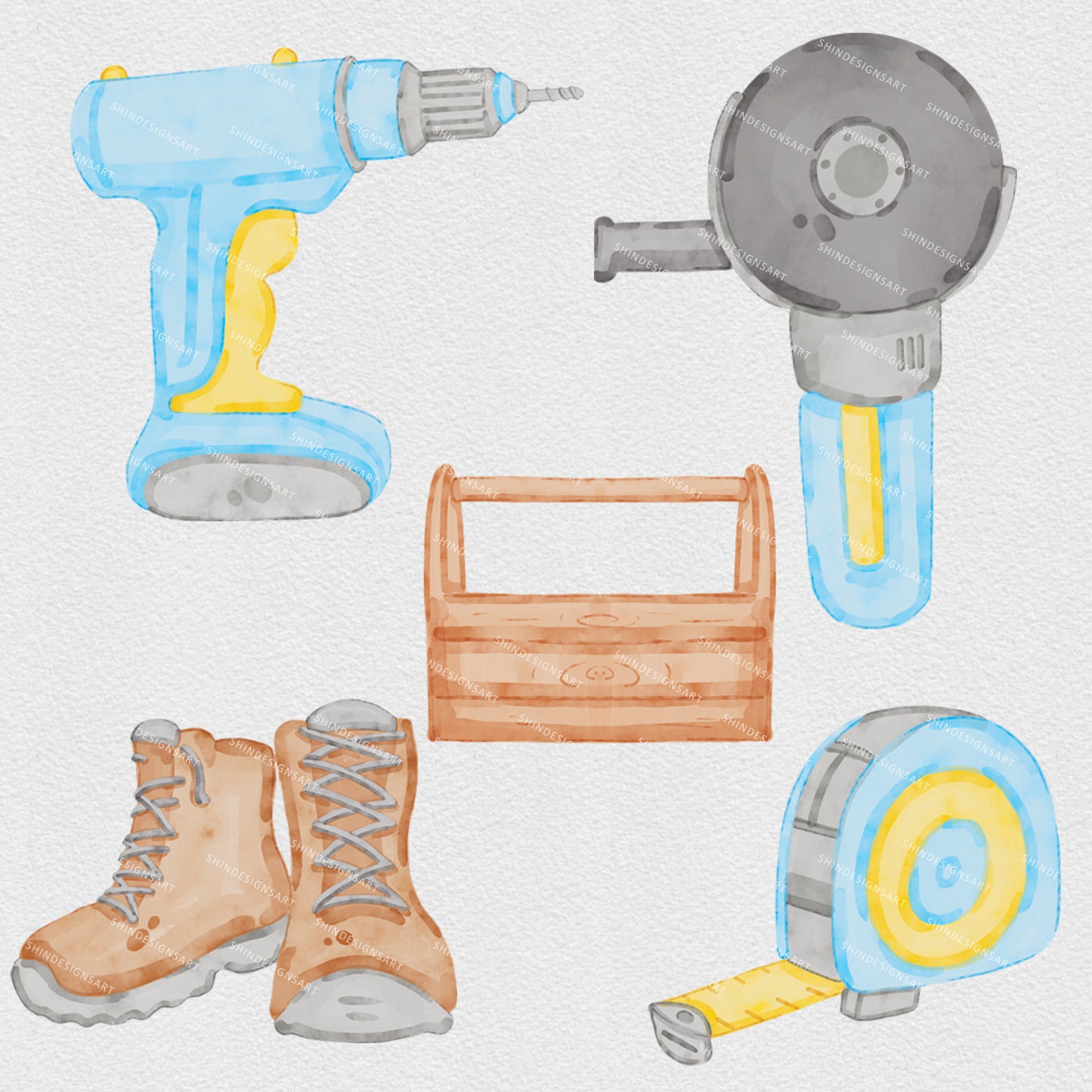 Watercolor Tools Clipart Set, Hand Tools Clipart, Tool Kit Clipart ...
