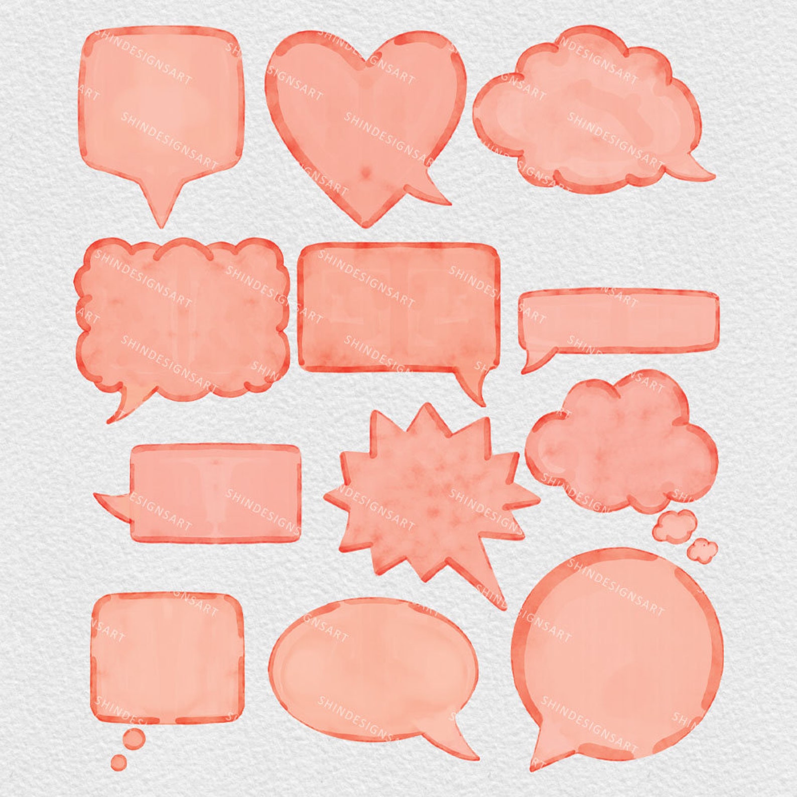 Watercolor Speech Bubbles Clipart: Hand-drawn PNG Graphics (digital ...