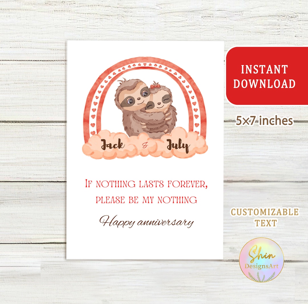 Personalized Sloth Anniversary Card, Romantic Greeting Card, Canva ...