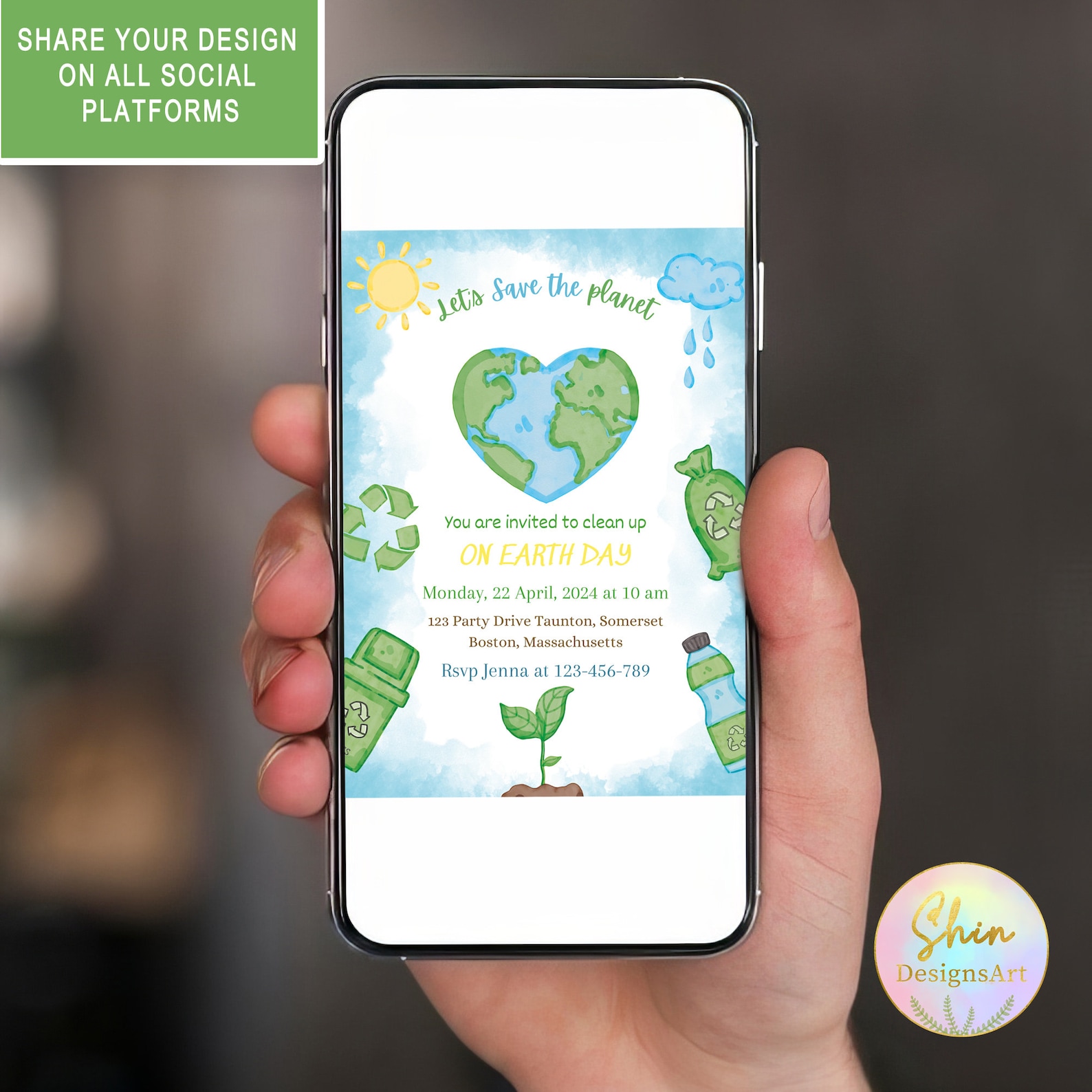 Watercolor Earth Day Invitation: Customizable Template (5x7 Inches ...