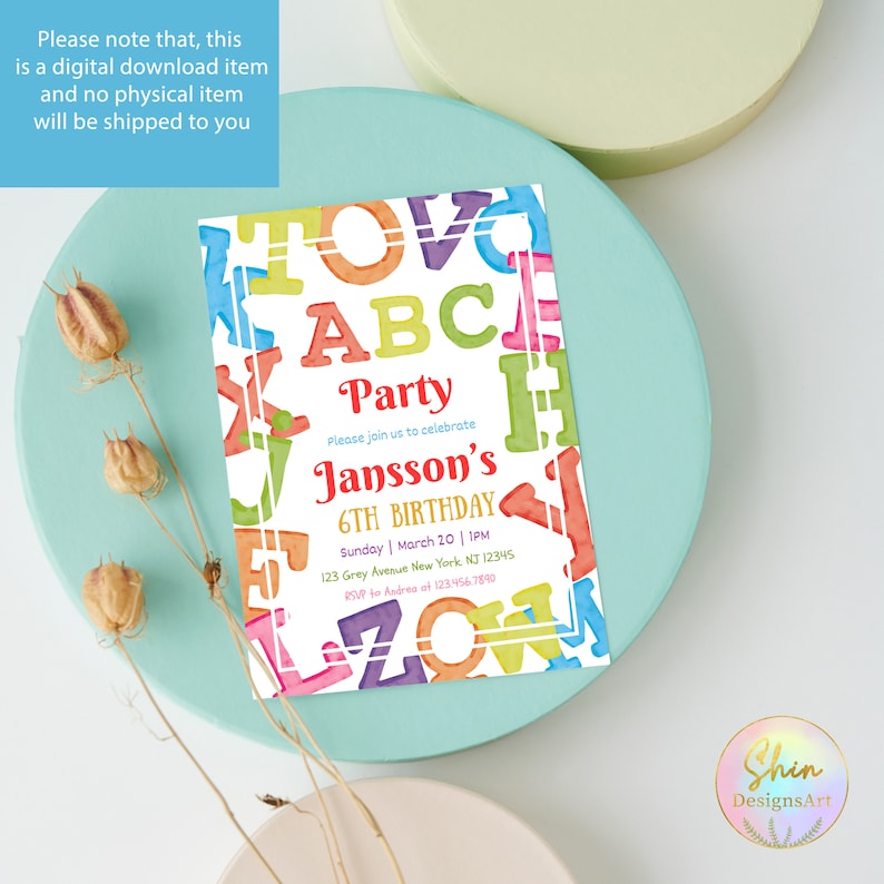 Alphabet Birthday Invitation: ABC Party, Kids Neutral (digital Download ...