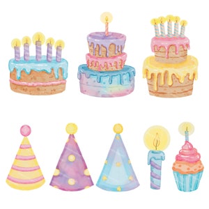 Watercolor Birthday Clipart Collection, Girl Birthday PNG Design, Cake ...