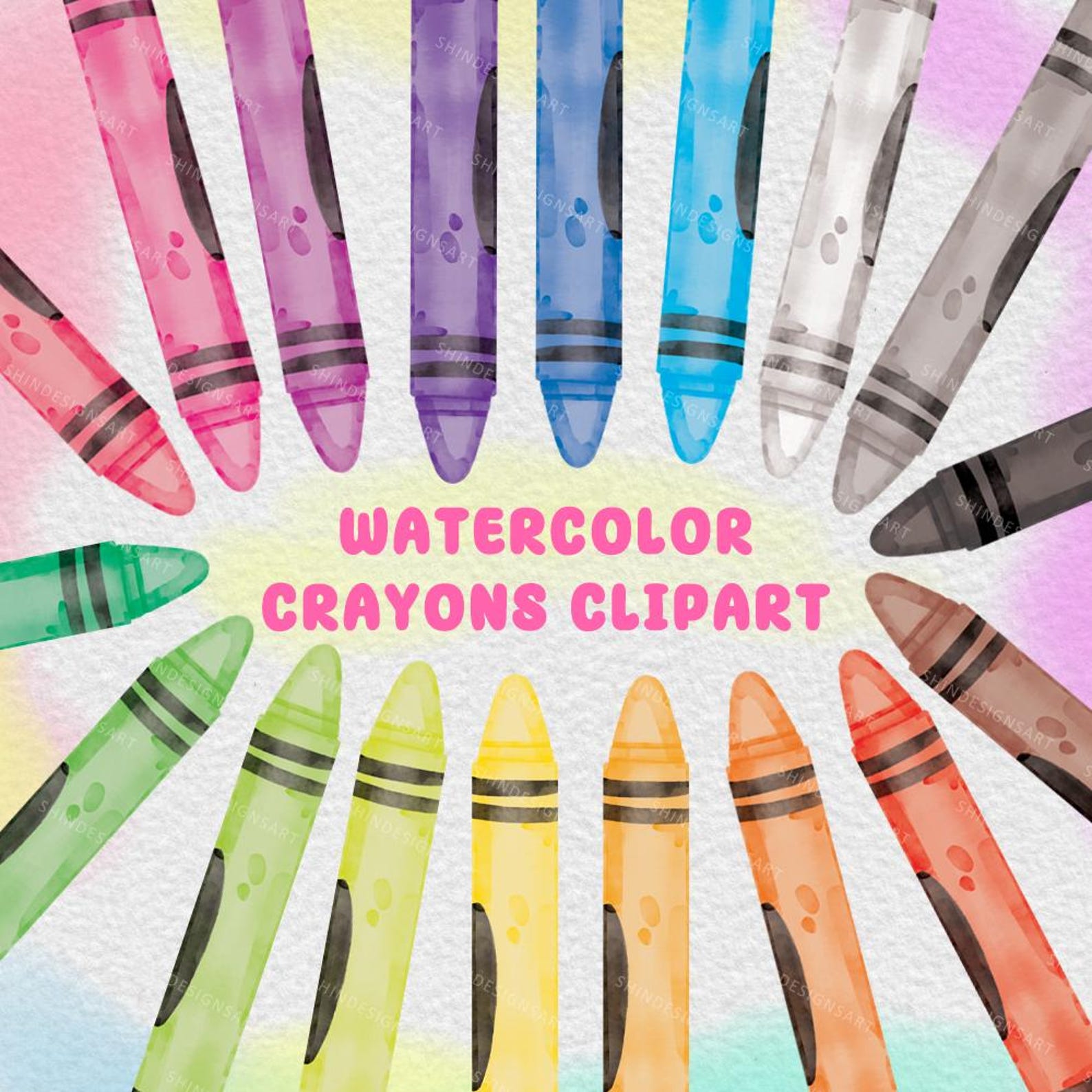 Watercolor Crayons Clipart, Art Supply Png, Graphic Images of Crayon ...