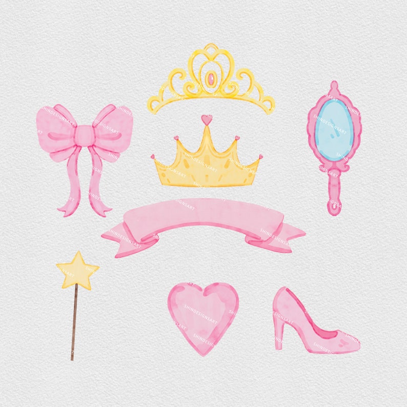 Watercolor Princess Clipart Bundle: Pink Castle Graphics (PNG, Digital ...