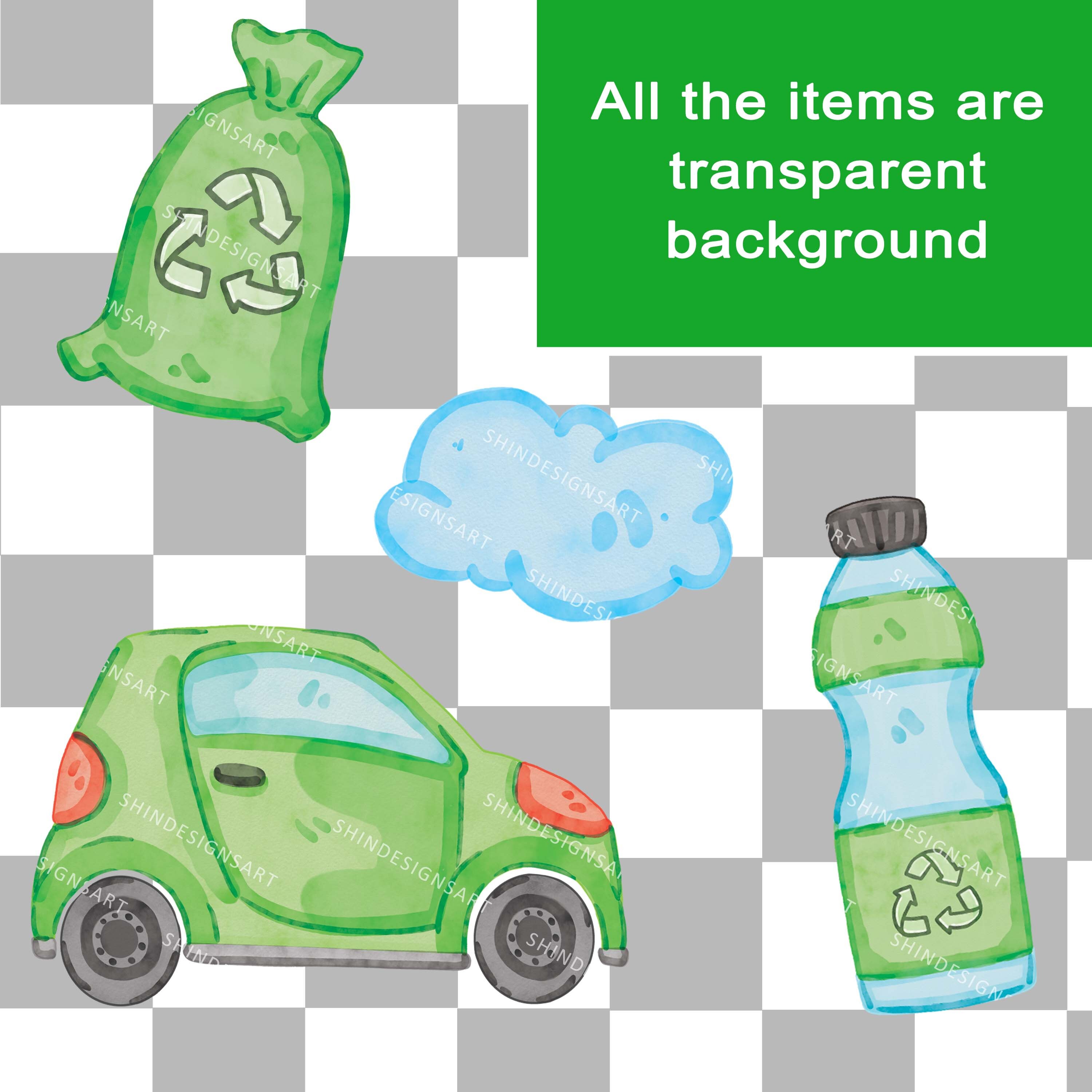 Earth Day Clipart Bundle, Transparent Background Images, Watercolor ...