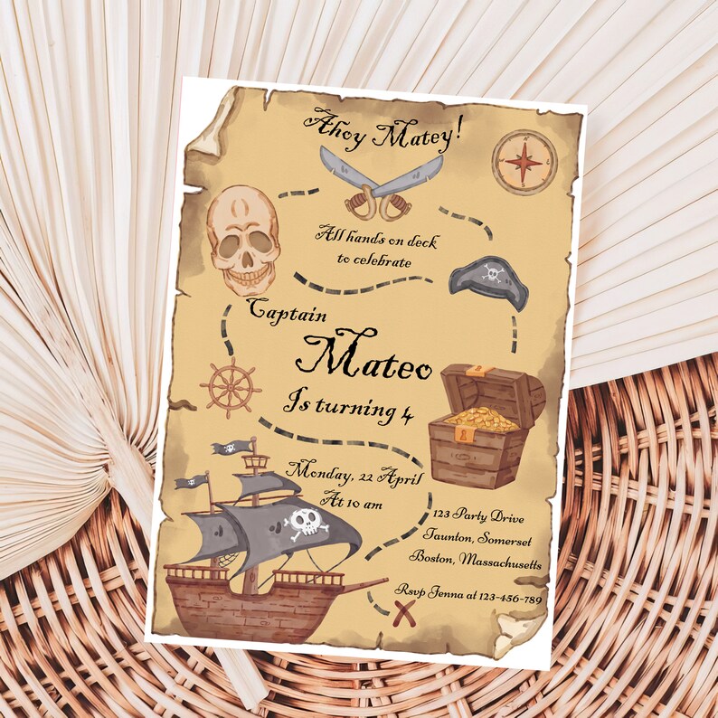 Pirate Birthday Invitation Card, Boy Birthday Pirate Theme, Canva ...