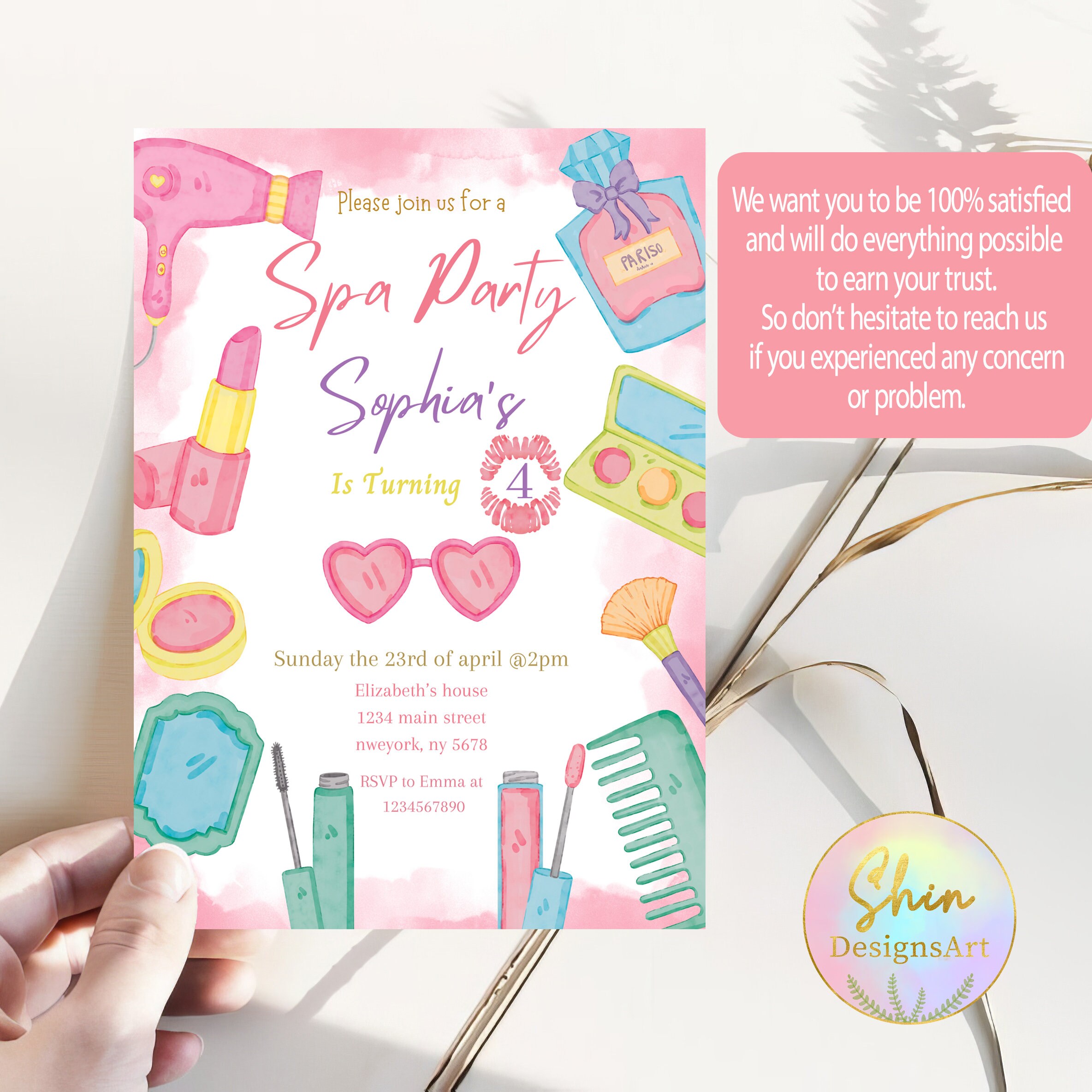 Make up Birthday Invitation, Makeup Social Evite, Blush, Eye Shadow ...