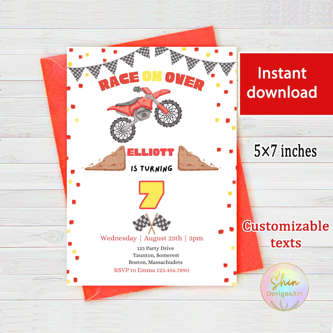 Dirt Bike Birthday Party Invitation, Motocross Off-road Motorbike ...