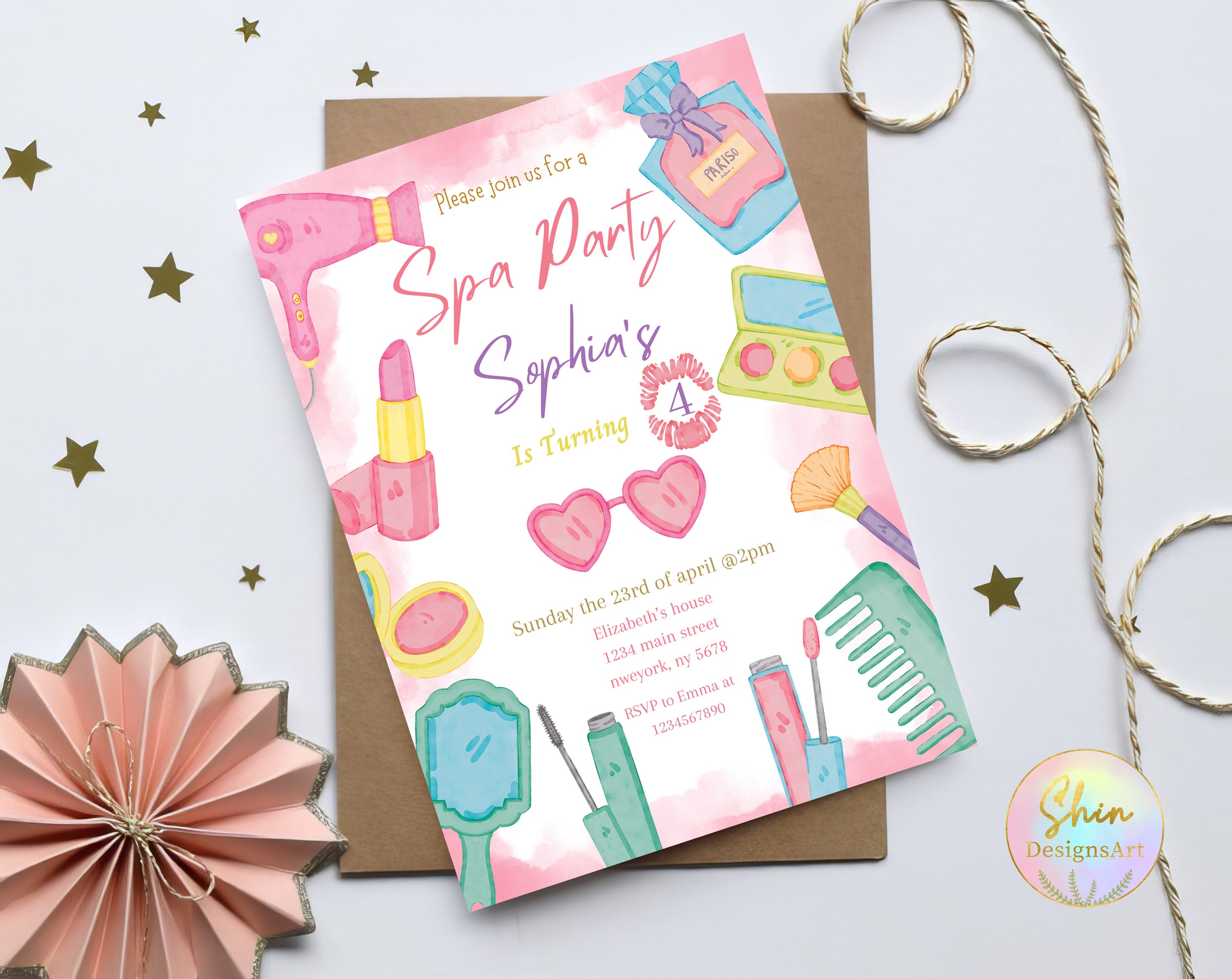 Make up Birthday Invitation, Makeup Social Evite, Blush, Eye Shadow ...