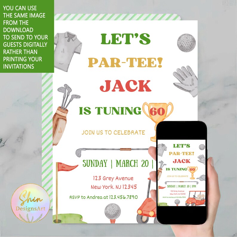 Golf Birthday Invitation, Mini Golf Invite, Adult Birthday Party, Green ...