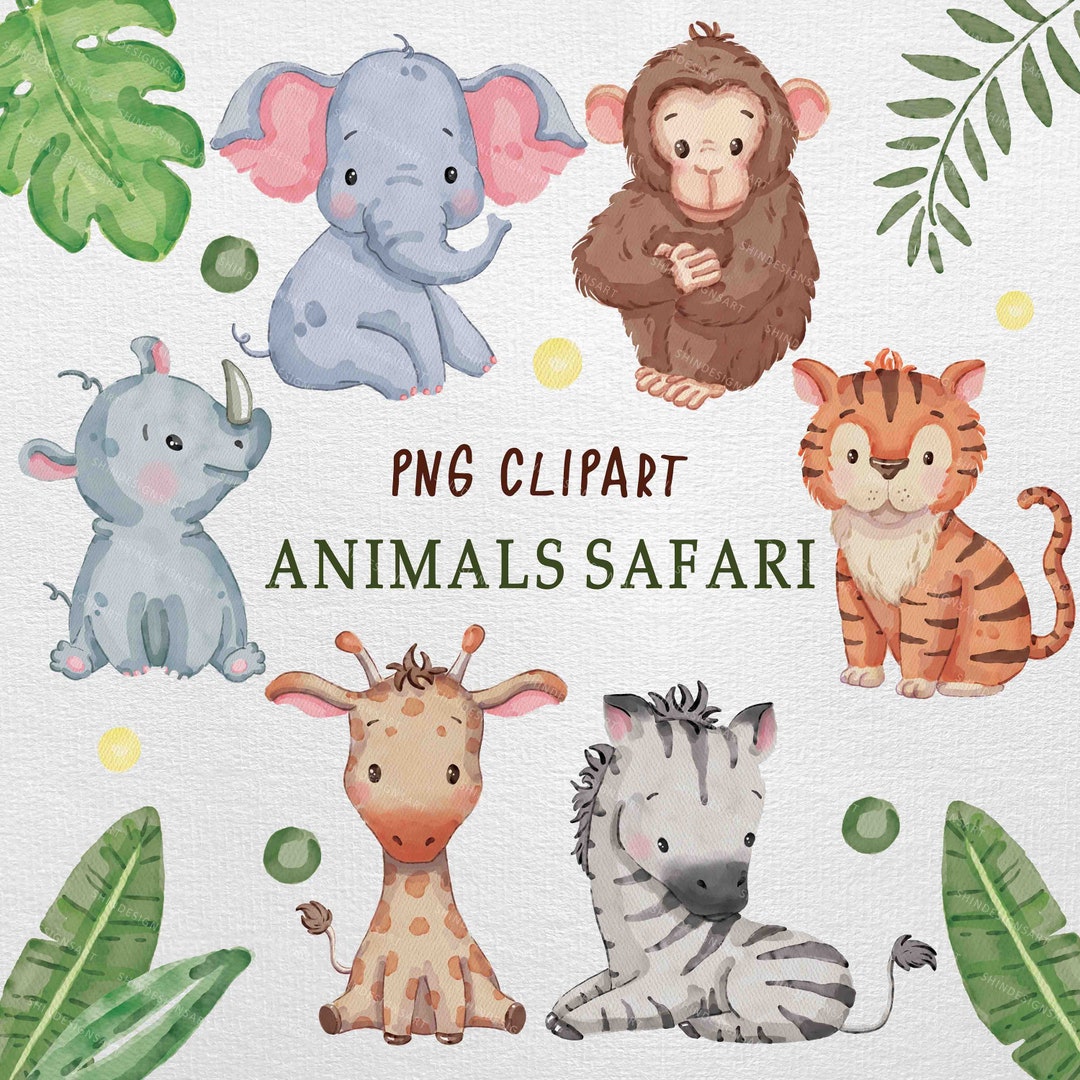 PNG Safari Baby Animals Clipart, Monkey, Zebra, Giraffe, Tiger ...
