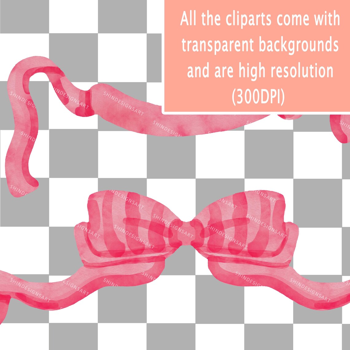 Watercolor Bow Frame Clipart: Hand-drawn Pink Ribbon Banner (PNG ...