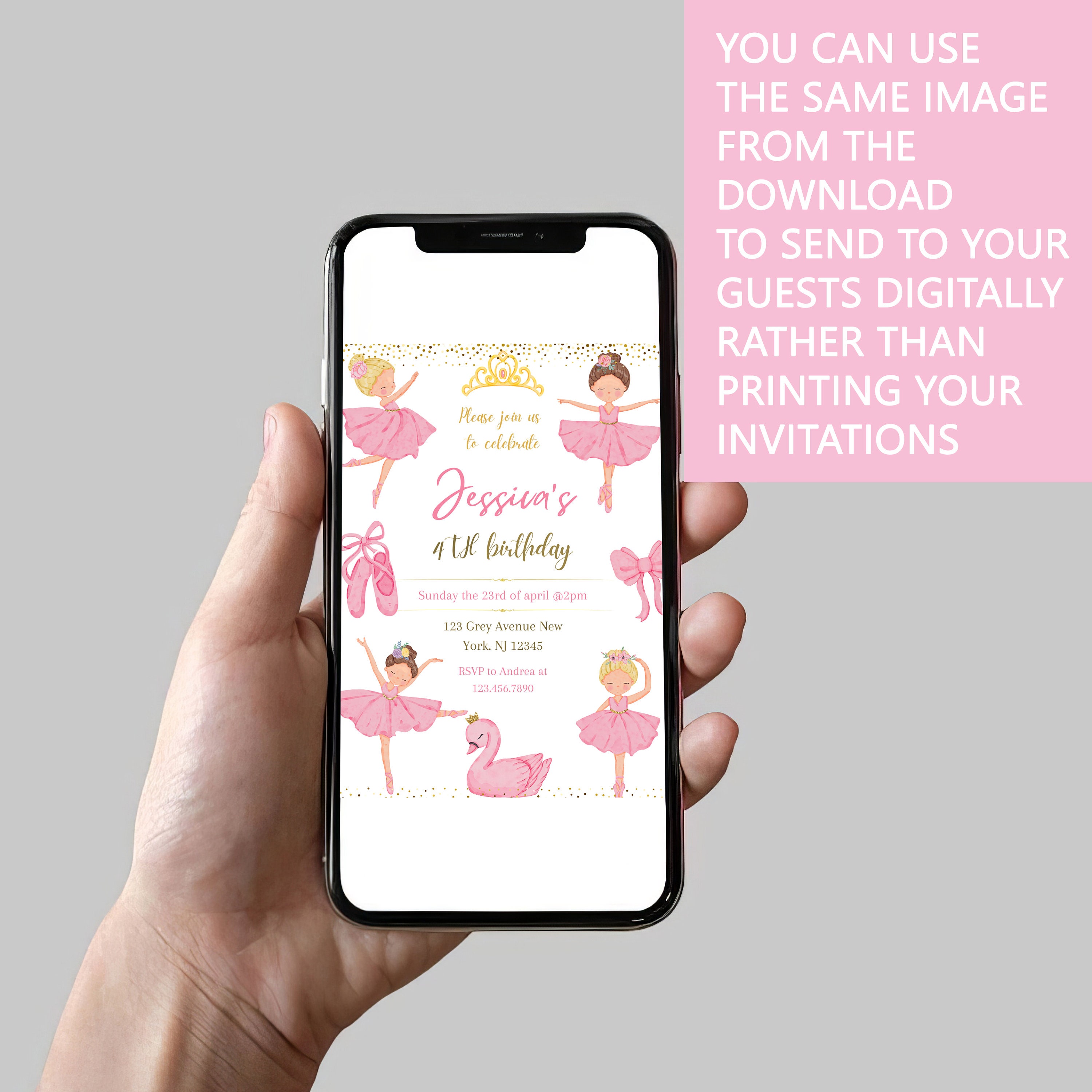 Ballerina Birthday Invitation Card , Editable Ballet Girl Party Invite ...