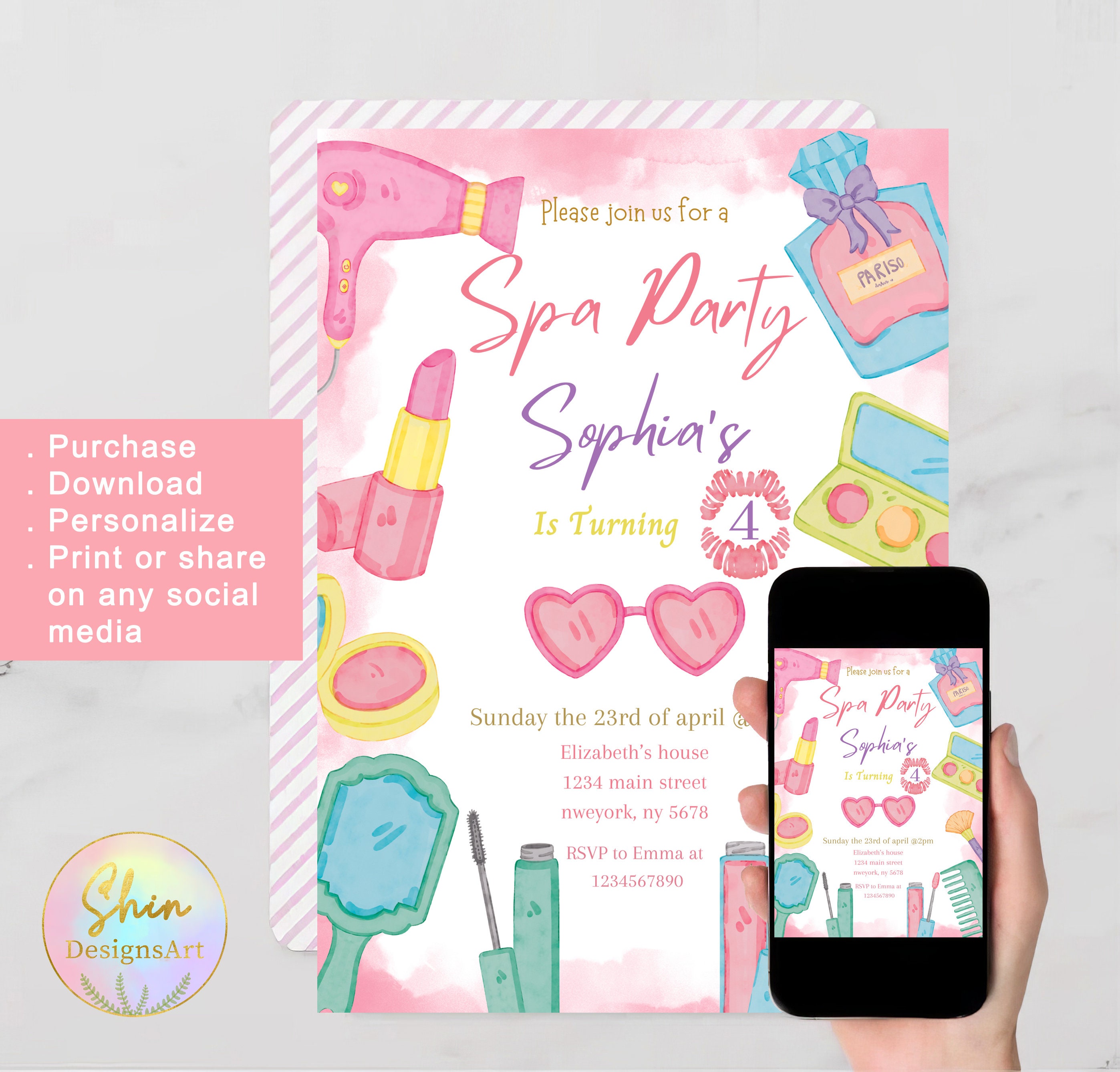 Make up Birthday Invitation, Makeup Social Evite, Blush, Eye Shadow ...