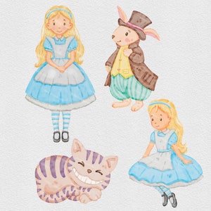 Alice in Wonderland PNG Clipart Bundle, Pastel Color Watercolor Alice's ...