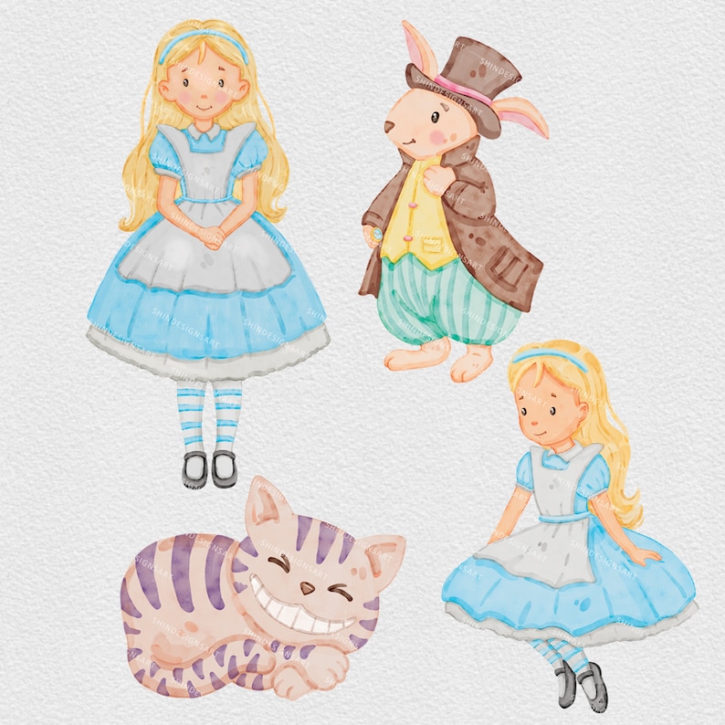 Alice in Wonderland PNG Clipart Bundle, Pastel Color Watercolor Alice's ...