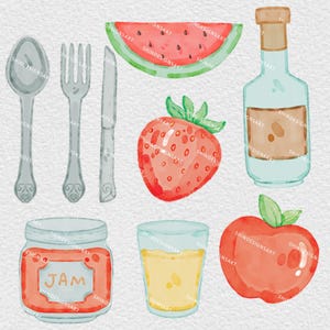 Printable Picnic Clip Art Bundle,watercolor Summer Picnic Element PNG ...