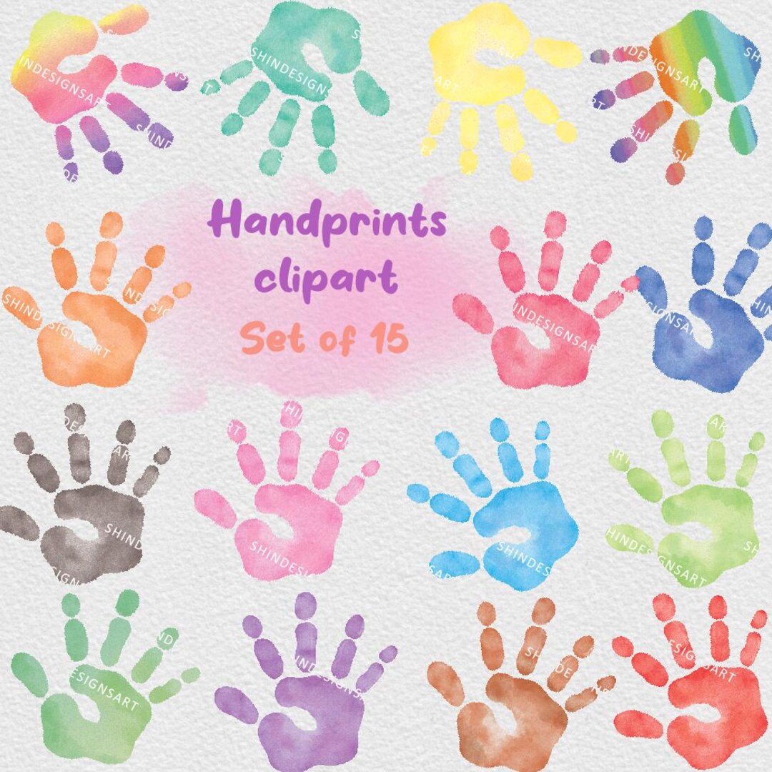 Watercolor Handprint Clipart Bundle: Painted Hands PNG (instant ...