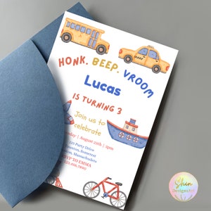 Editable Transportation Birthday Invitation, Kids Vehicle Party Invite ...