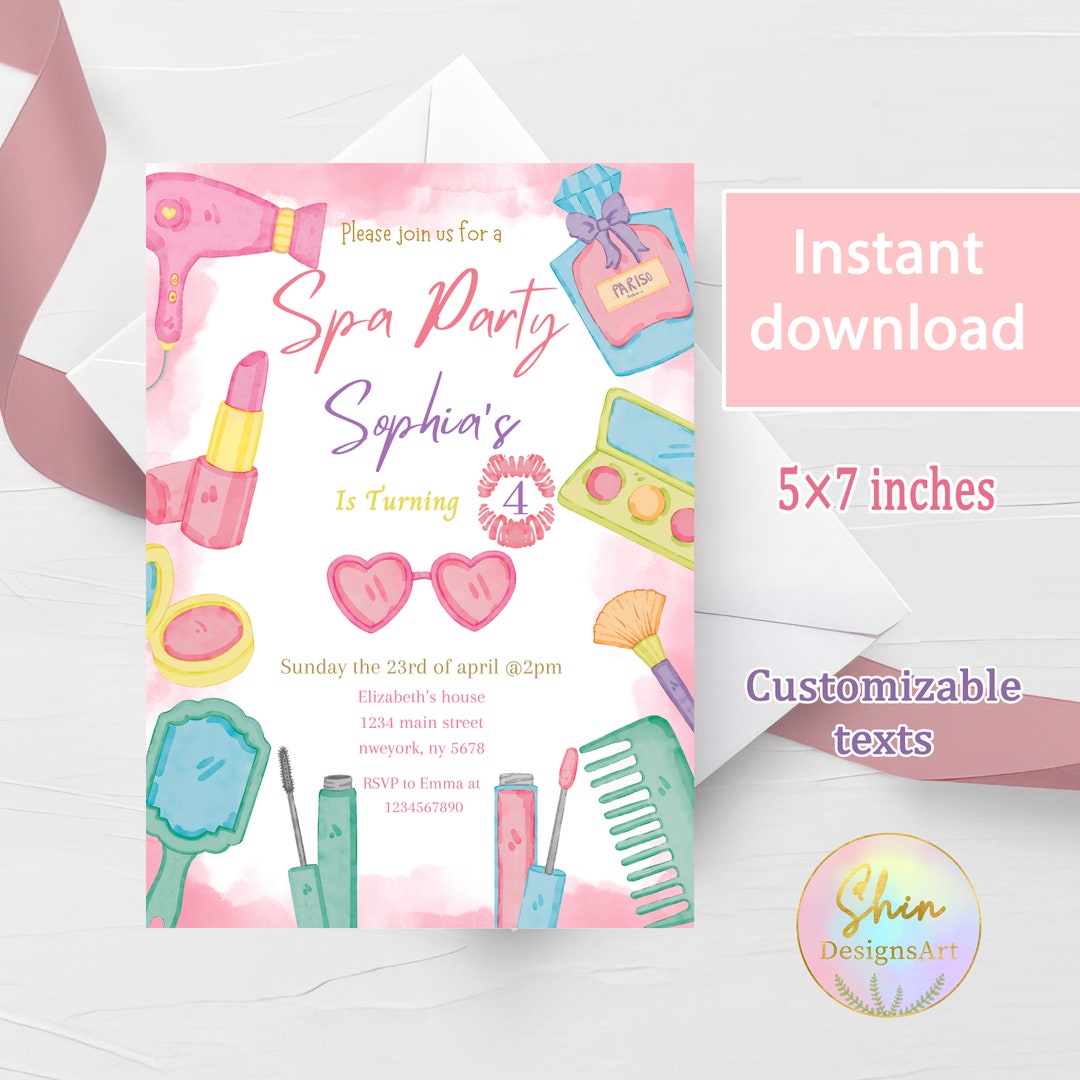 Make up Birthday Invitation, Makeup Social Evite, Blush, Eye Shadow ...