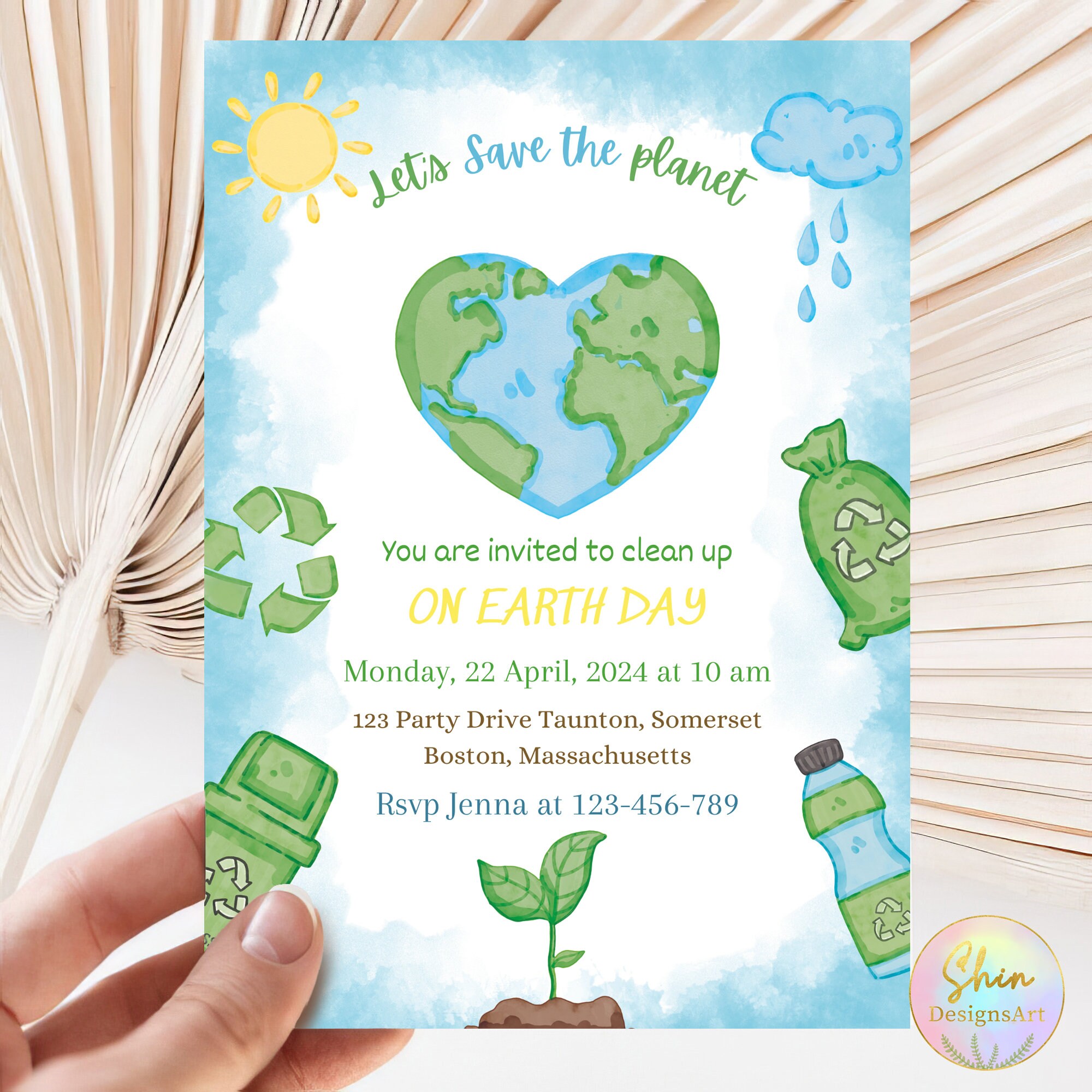 Watercolor Earth Day Invitation: Customizable Template (5x7 Inches ...