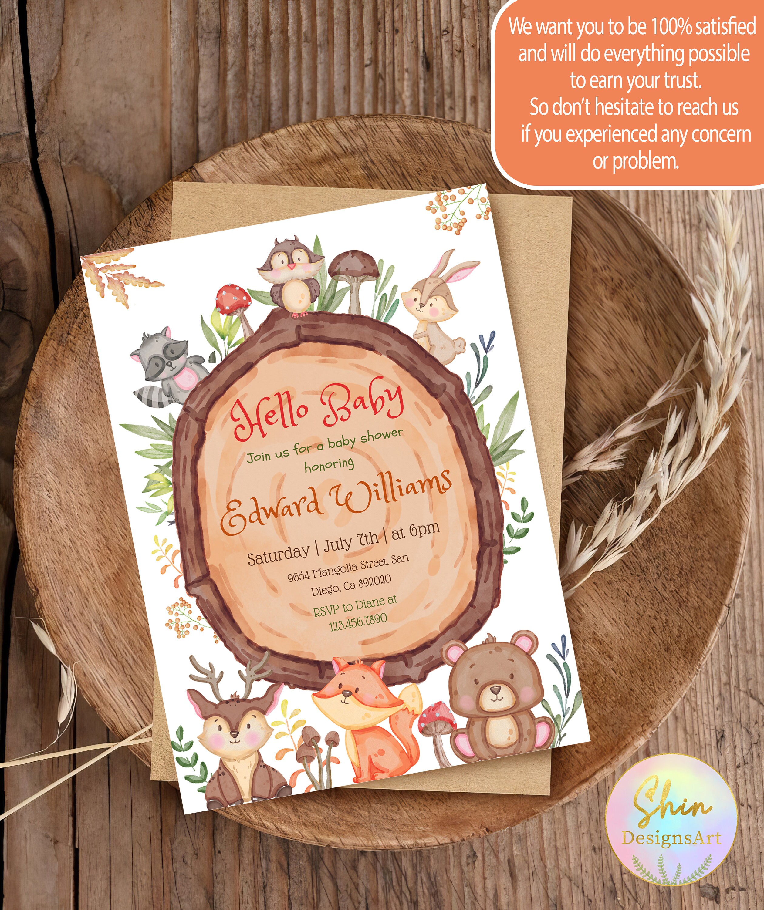Cute Woodland Animals Invitation Card, Downloadable Forest Animal ...