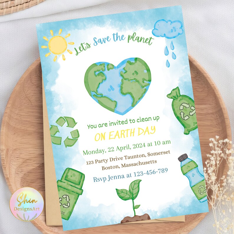 Watercolor Earth Day Invitation: Customizable Template (5x7 Inches ...