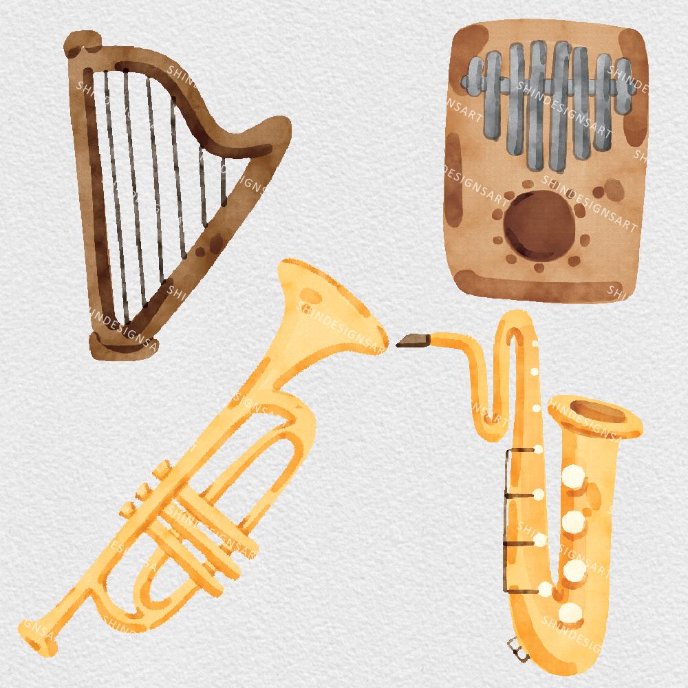 Watercolor Musical Instruments Clipart: Orchestra Art, PNG Download - Etsy