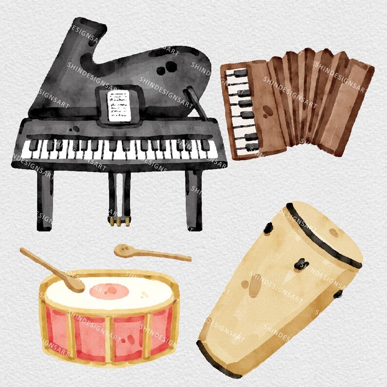 Watercolor Musical Instruments Clipart: Orchestra Art, PNG Download - Etsy