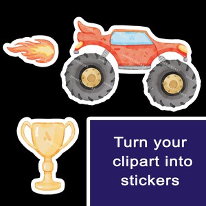 Watercolor Monster Truck Clipart Set: Big Wheels PNG (digital Download ...
