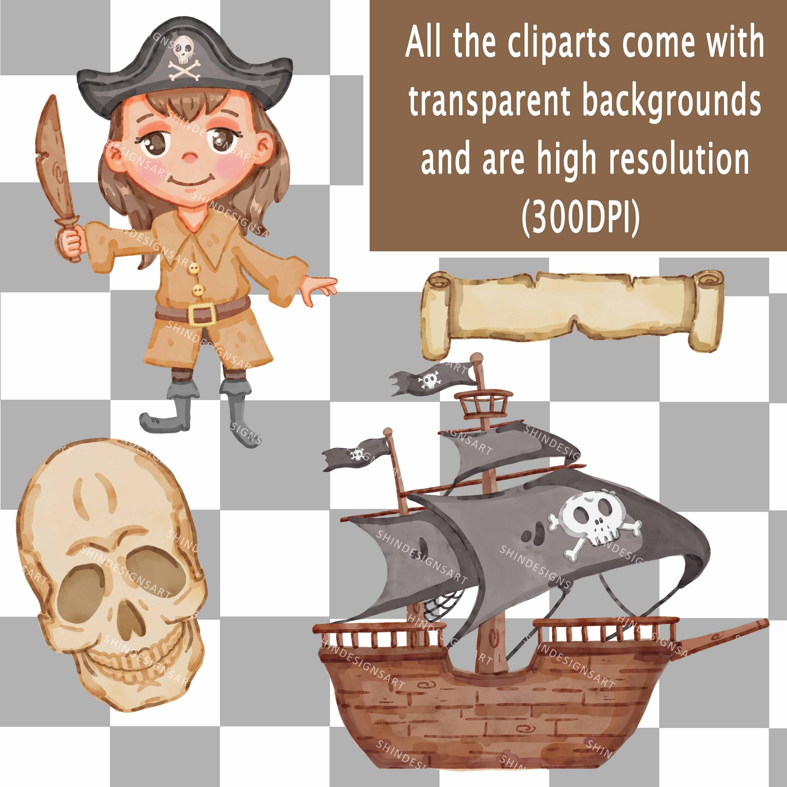 Watercolor Pirate Clipart Bundle: Hand-drawn Caribbean Sea Map (PNG) - Etsy