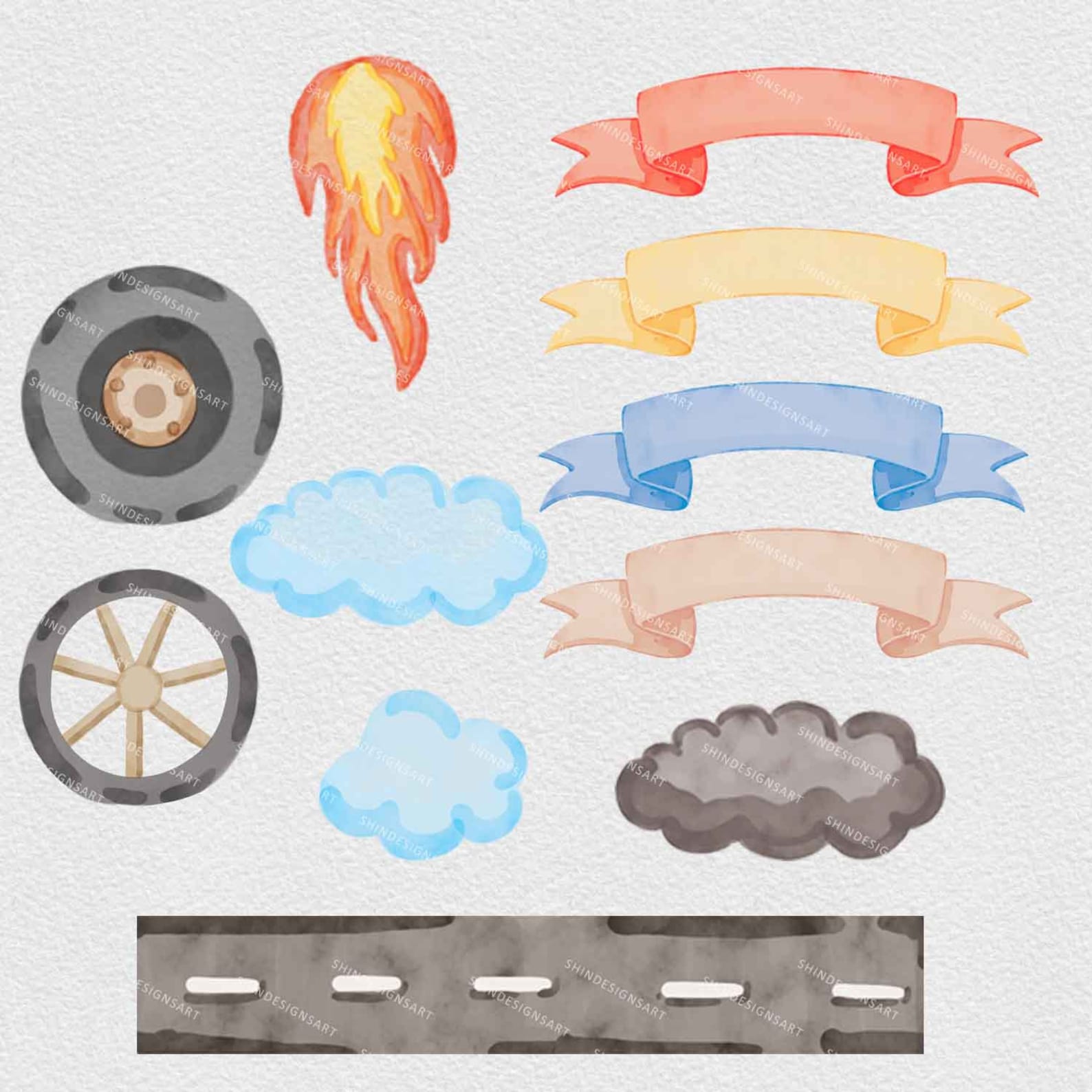 Watercolor Transportation Clipart: PNG Vehicle Graphics (digital ...