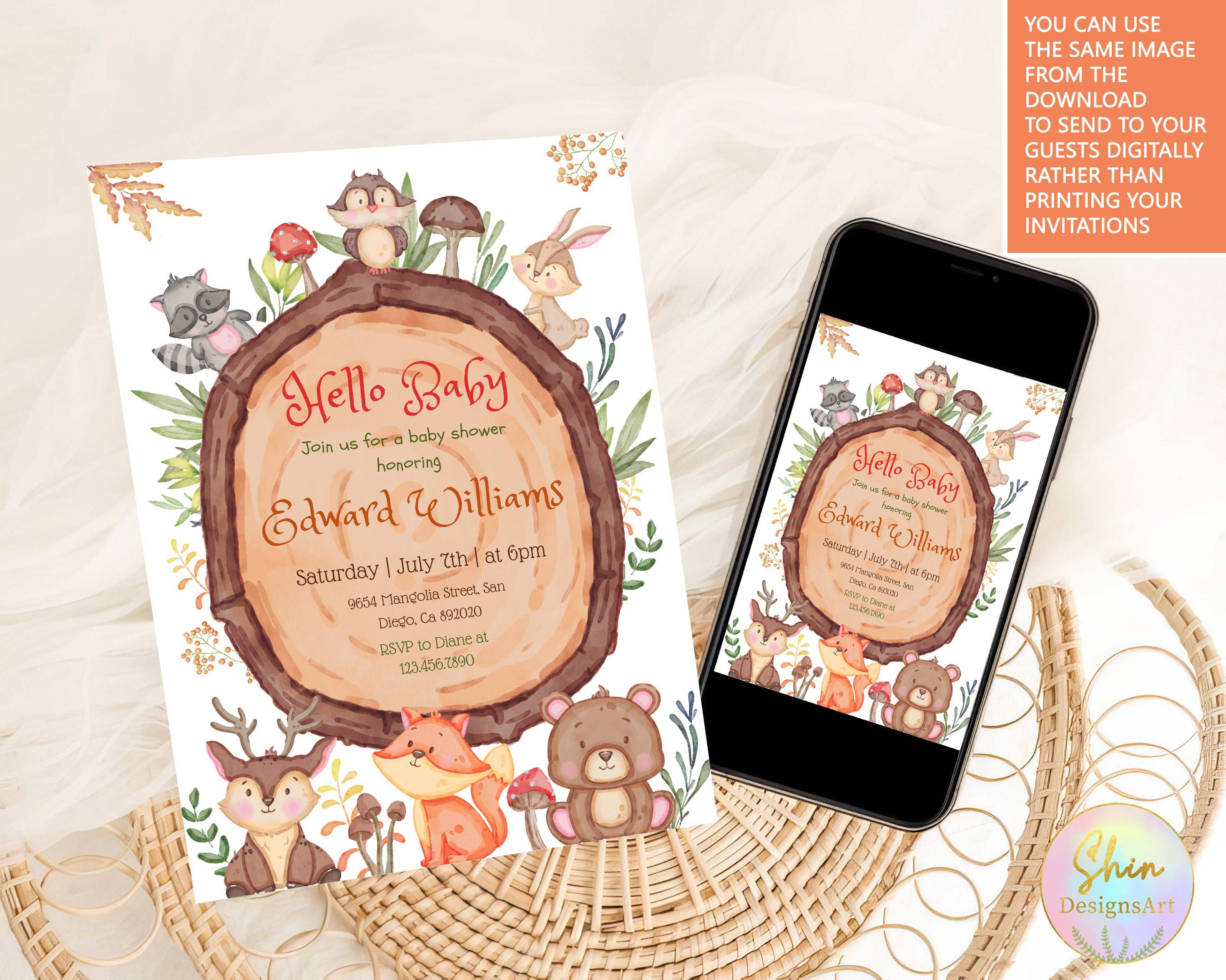 Cute Woodland Animals Invitation Card, Downloadable Forest Animal ...